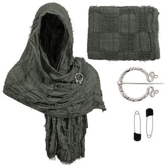 Generic Ch&acirc;le m&eacute;di&eacute;val &agrave; capuche post-apocalyptique pour Halloween, costume dHalloween pour femmes et hommes, cape dassassin de la Renaissance Vikings avec br