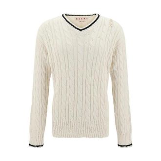 Marni Zopfmuster-Pullover mit V-Ausschnitt - - Knitwear - Herren - Beige - M