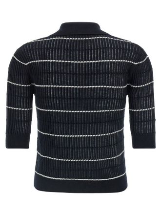 Max Mara Striped Wool-Silk Polo Shirt - Black