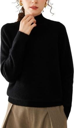 Dissa Pull Cachemire Femme Noir Col Montant Solide Couleur Tricot&eacute; en Vrac Manches Longues &eacute;pais Pull en Cachemire et Laine,EU 46,DF8092