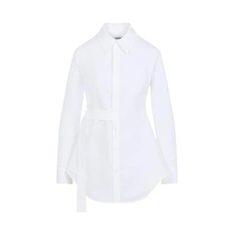Jean Paul Gaultier Asymmetrisches Hemd aus Popeline mit G&uuml;rtel - - Blouses & Shirts - Damen - Wei&szlig; - 2XS