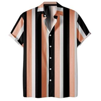 Generic Chemise hawa&iuml;enne &agrave; manches courtes pour homme avec palmiers tropicaux et boutonn&eacute;e flamant rose dr&ocirc;le d&eacute;contract&eacute; ray&eacute; ann&eacute;es 80 chemise plage vintag