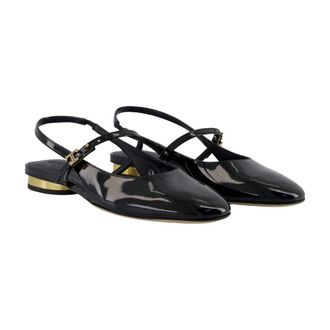 Tod's Womens Patent Leather Slingback Flat Black Calfskin