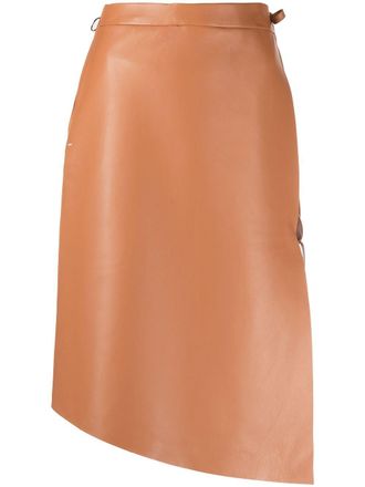 Off-white jupe mi-longue en cuir - Marron