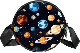 Generic Sac &agrave; bandouli&egrave;re rond pour femme, motif plan&egrave;tes spatiales, sac &agrave; dos avec fermeture &eacute;clair, bretelles r&eacute;glables, sac &agrave; main rond d&eacute;contract&eacute; pour fe