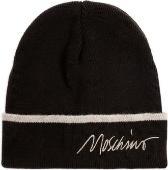 Moschino bonnet côtelé à logo brodé - Marron