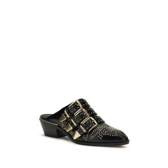 Chlo&eacute; Womens Black Calf Leather Bos Taurus Mules