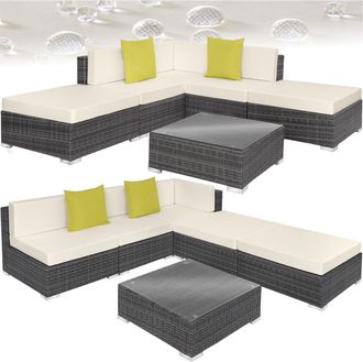 TecTake Aluminium Poly Rattan Lounge, modulares Gartenmöbel Set, großer Outdoor Couch Tisch mit Glasplatte, Sofa Set wetterfest für Garten, Balkon und Terrass