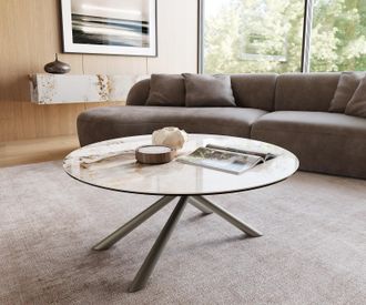 DELIFE Couchtisch Edge Rund 100x100 cm Keramik Minas Melange Sarity Metall Effektfinish Titan, Couchtische