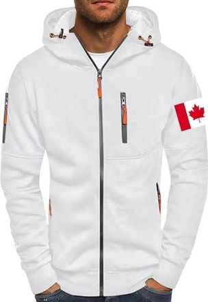 Generic Sweat à capuche zippé pour homme, imprimé drapeau du Canada, sweatshirts amples à manches longues avec cordon de serrage, poches avant, vêtements dext