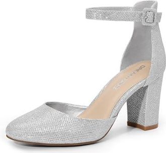 Dream Pairs Escarpins Femme Talon Haut - Chaussures Habillées Élégantes avec Bride Cheville Réglable, Confortables pour Mariage, Soirée, Travail,Size 38,Argent-Gl