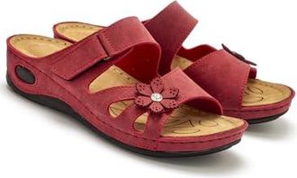 Pediconfort Mules à Scratch Fleur Fantaisie - Femme - Taille : 39 - Couleur : Rouge