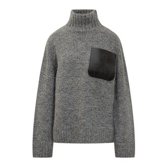 J.W.Anderson Femme, Pulls, Gris, Taille: 34 FR Pull avec poche plaqu&eacute;e en cuir