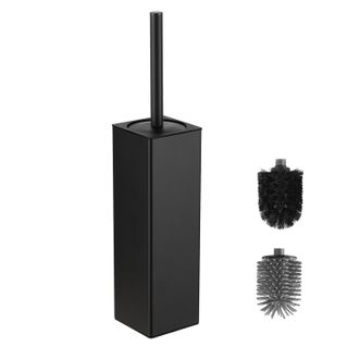 BGL Fashion WC-Bürste, Silikon WC-Bürstenhalter 2 Bürstenköpfe, Aluminium Quadratische Klobürste für Badezimmer Reinigung, WC-Bürsten (schwarz)