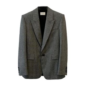 Saint Laurent Schwarze Karierte Jacke Spitz Revers - - Jackets - Herren - Schwarzk - XL