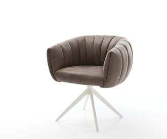 DELIFE Drehstuhl Jada-Flex Mikrofaser Taupe Vintage Kreuzgestell breit Wei&szlig; 360&deg; drehbar Wippfunktion Taschenfederkern, Esszimmerst&uuml;hle