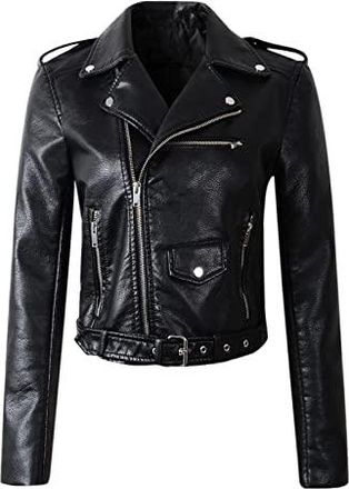 Generic Vestes pour femmes 2026 pour femmes, veste tendance, veste, la ceinture, fausse fermeture &eacute;clair, d&eacute;coration style course motard, Noir, XXL