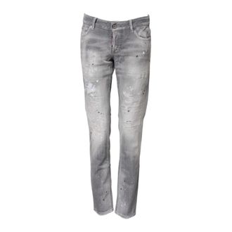 Dsquared2 Graue Tapered Denim Jeans mit Knopfverschluss - - Jeans - Damen - Grau - XS