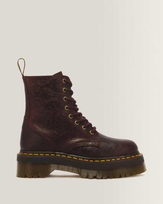 Dr. Martens Jadon Floral Emboss 8-&Ouml;sen Crazy Horse Leder Plateaustiefel Schuhe in Rot, Gr&ouml;&szlig;e: 36