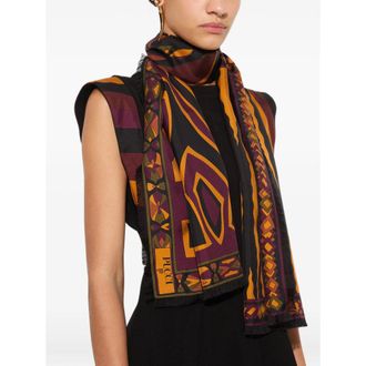 Emilio Pucci Silk Fiamme and Labirinto Print Scarf - Black