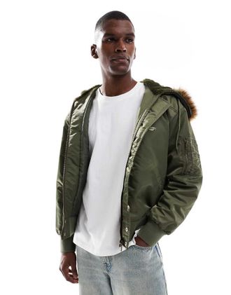 Asos MA1 - Bomber oversize avec capuche en fausse fourrure - Kaki-Vert