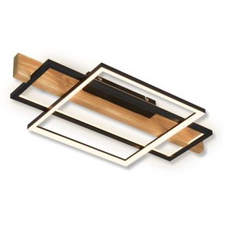 Briloner Cadre Plafonnier LED, lumière indirecte, 3 niveaux de commutation, décor bois, lumière blanc chaud, noir-bois, 55 x 30 x 8 cm