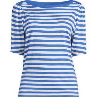 Lands End Supima-Shirt mit U-Boot-Ausschnitt, Damen, Größe:40-42 regular, Blau, Baumwolle, by Lands End