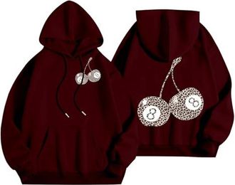 Generic Sweat &agrave; capuche imprim&eacute; l&eacute;opard cerise avec poche, surdimensionn&eacute; et confortable &agrave; manches longues pour femmes, sweatshirts d&eacute;contract&eacute;s tendance grap