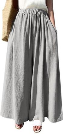 Onsoyours Pantalons Femme Lin Fluide Large Grande Taille Eté Décontractée Baggy Pantalon Taille Élastique Jupe-Culotte Fluide Pantalon Ample Léger Chic avec Poc