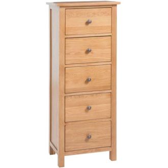vidaXL Vidaxl - Commode haute 45x32x110 cm en bois de ch&ecirc;ne massif - 5 tiroirs coulissants - Design raffin&eacute; et stable - Parfait pour rangement optimis&eacute;
