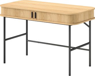 HOMCOM Schreibtisch B&uuml;rotisch mit Stauraum, Computertisch mit Regal, Stahlgestell, Arbeitstisch f&uuml;r Arbeitszimmer B&uuml;ro, 120 x 60 x 76,5 cm, Eiche