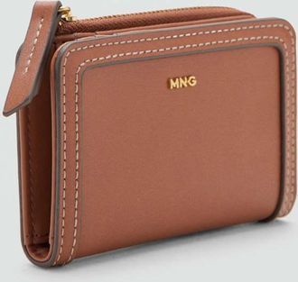 Mango Portefeuille petit effet saffiano marron moyen - Femme - Taille unique - MANGO