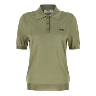 Fendi Gl&auml;nzendes Poloshirt aus Viskose - - Tops - Damen - Gr&uuml;n - S