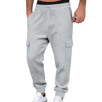 Generic Pantalon cargo gaufr&eacute; pour homme - Plusieurs poches - Pantalon de travail en coton confortable - Coupe r&eacute;guli&egrave;re - L&eacute;ger - &Eacute;lastique - Pantalon d&eacute;cont