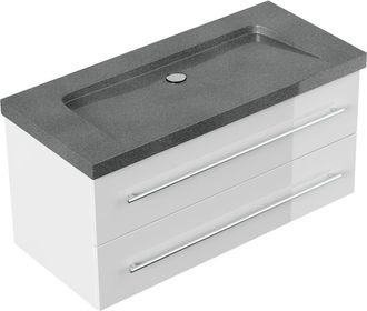 Magnolia Home Badm&ouml;bel Granit G654 Damo 100 cm ohne Hahnloch SoftClose Farbe Weiss Hochglanz