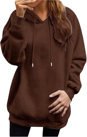 Generic Sweat-shirt &agrave; capuche &agrave; manches longues sans poche pour femmes - Sweat-shirt surdimensionn&eacute; pour femme grande taille avec cordon de serrage et &eacute;paules