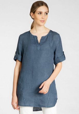 CASPAR Fashion Longbluse BLU023 lange elegante Damen Halbarm Sommer Leinenbluse