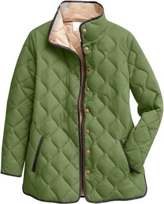 Generic Manteaux légers imperméables pour femme - Veste matelassée courte surdimensionnée coupe-vent chaude à col roulé - Parka à simple boutonnage - Manteau 