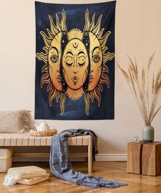 Abakuhaus Psychedelisch Wandteppich und Tagesdecke, Mystic Mond Sonne aus Weiches Mikrofaser Stoff Waschbar ohne Verblassen Digitaldruck, 140 x 230 cm,Gelb Dunk