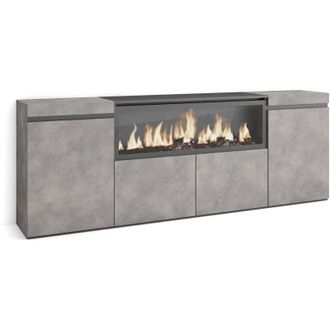 Skraut Home Buffet salon et cuisine, Meuble de Rangement, Commode, 210, 4 Portes, Chemin&eacute;e &eacute;lectrique xxl, Style moderne, Gris Ciment - Skraut Home