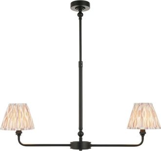 Endon Lighting Lille Suspension noire mate avec abat-jour en tissu imprim&eacute; neutre Ikat 16 cm 2 x B22