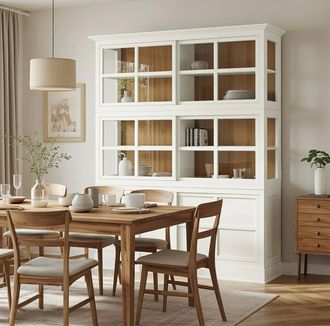 Maison Belfort home24 Vitrinenschrank 191 x 220 x 49cm Wei&szlig;/Pinie Wei&szlig;/Pinie Honig