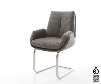 DELIFE Freischwinger Clea-Flex Boucl&eacute; Soft Schlamm Freischwinger flach Edelstahl, Esszimmerst&uuml;hle