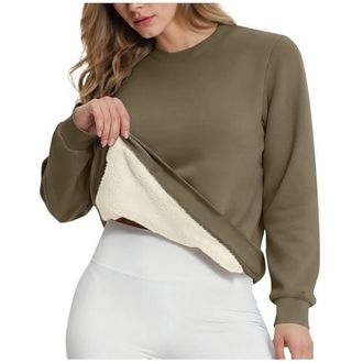 Generic Pull Femme Hiver Chic et &eacute;l&eacute;gant Couleur Unie D&eacute;contract&eacute; Sweatshirts col Rond Ample Pullover Mode Manche Longue Pull Femme Chaud Doubl&eacute; Tops Brun Cla