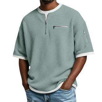 Generic DENGJIAMY Chemise gaufr&eacute;e &agrave; manches courtes tendance faux t-shirt deux pi&egrave;ces d&eacute;contract&eacute; pour vacances T-shirt de vacances avec fermeture &eacute;clair et c