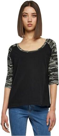 Urban Classics T-Shirt Manches 3/4 Raglan Femme Femme T-Shirt Manches Longues Noir/Camouflage Sombre 3XL