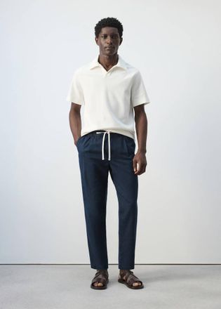 Mango Pantalon en lin et coton coupe slim cropped bleu marine - Homme - 36 - MANGO MAN
