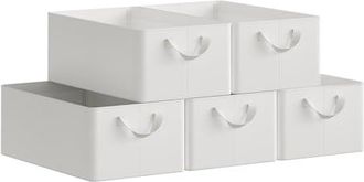 Woltu Boîte de Rangement Pliable, Panier de Rangement en Tissu Non-Tissé, avec Poignées, pour Vêtements et Jouets, Blanc, 47x28x20 cm