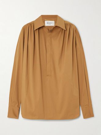 Saint Laurent Blouse En Coton Mélangé À Fronces - Jaune