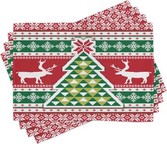 Abakuhaus Weihnachten, Platzmatten, Waschbarer Stoff f&uuml;r die K&uuml;che und das Esszimmer Tischdeco, Merry Christmas Blumen und Schnee Flocken Motive REH Hirsch Coll